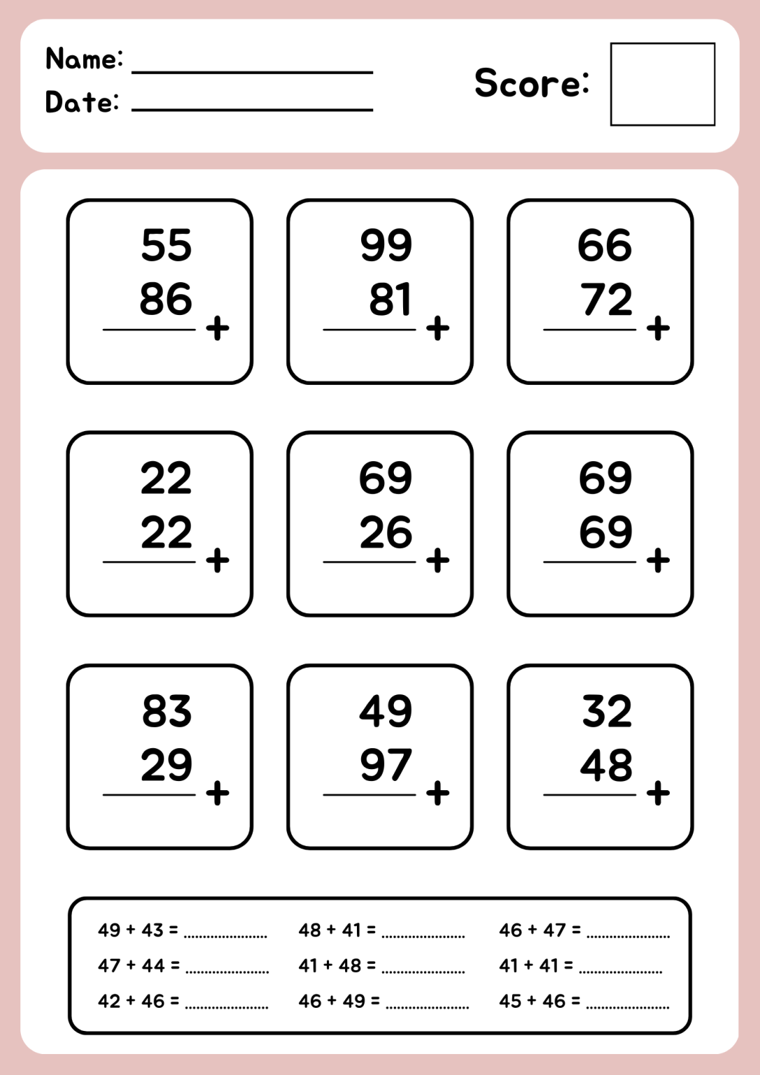 Download PDF of Two-Digit Addition Workbook for Grades 1 and 2 of ...