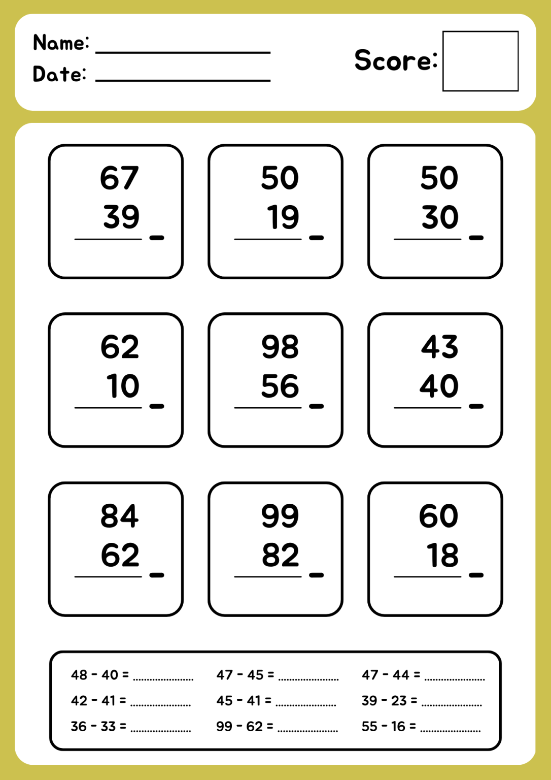 Download PDF of Two-Digit Subtraction Workbook for Grades 1 and 2 of ...