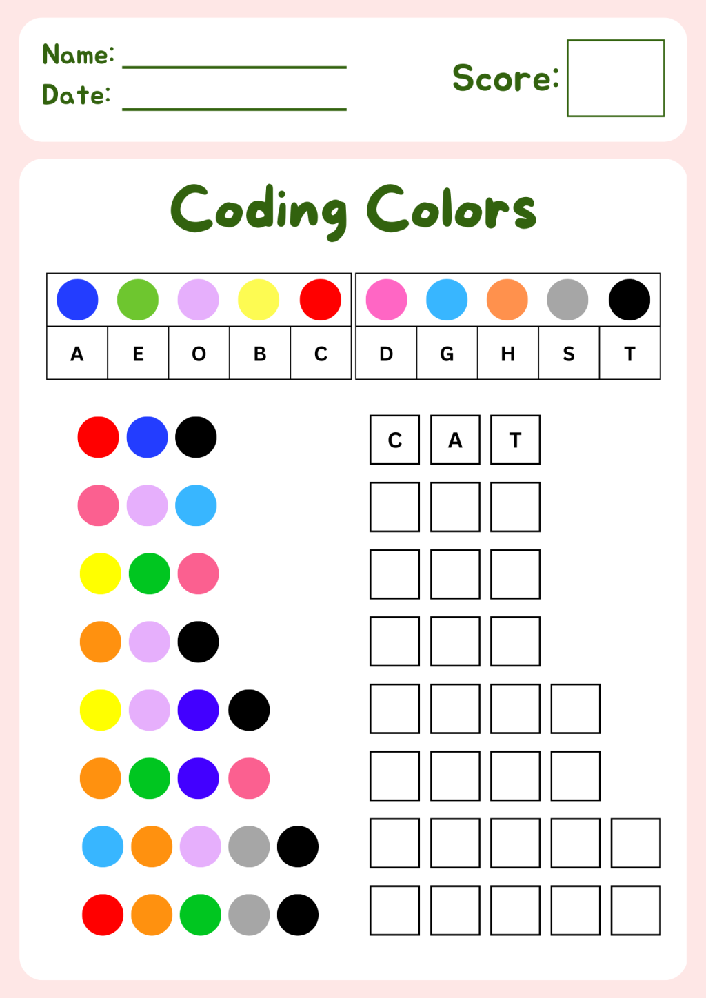 12 Color Code Worksheets for Kids. Free Download Printable eBook - Brillie's eBook Store